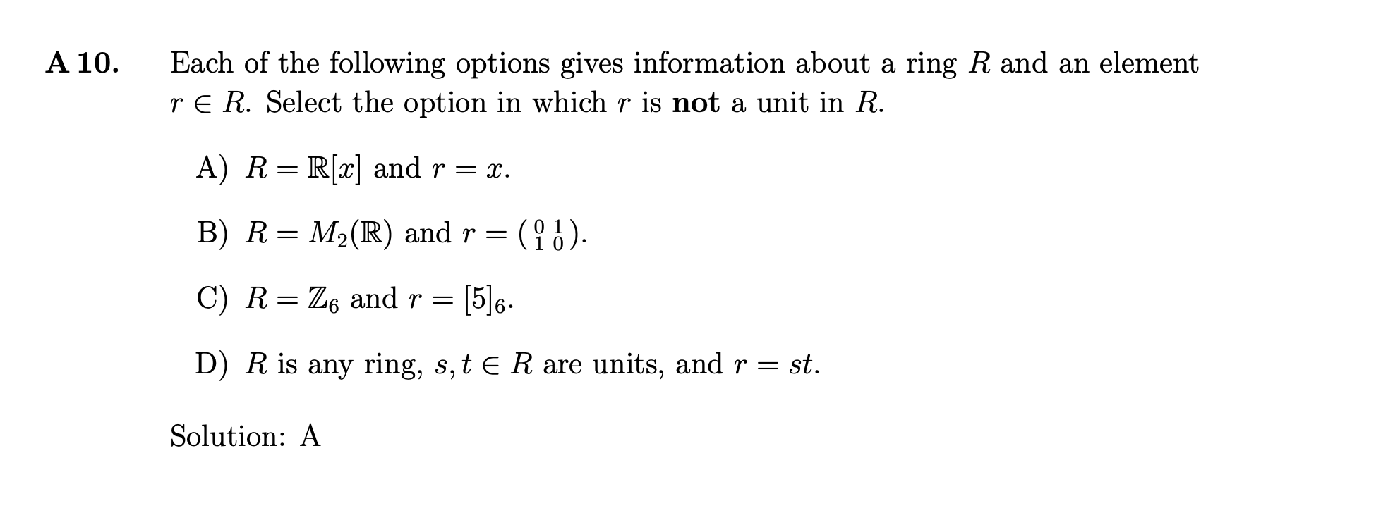 Solved A 10. ﻿Each of the following options gives | Chegg.com