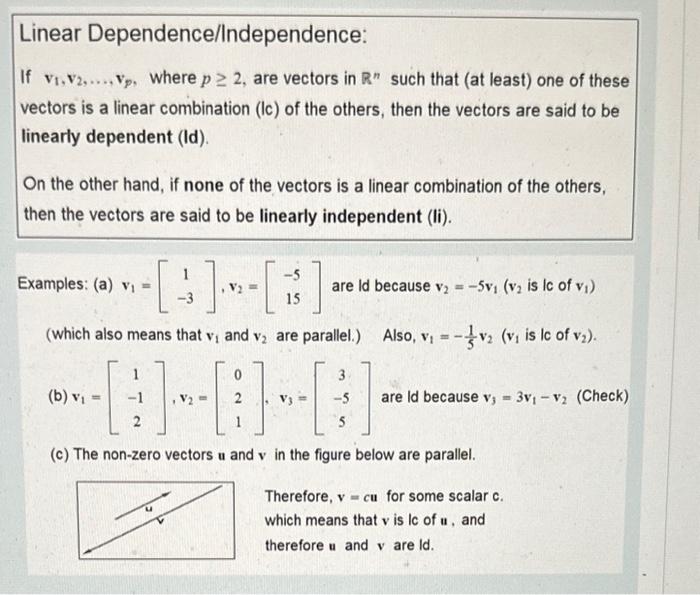 Solved Linear Dependence/Independence: If v1,v2,…,vp, where | Chegg.com