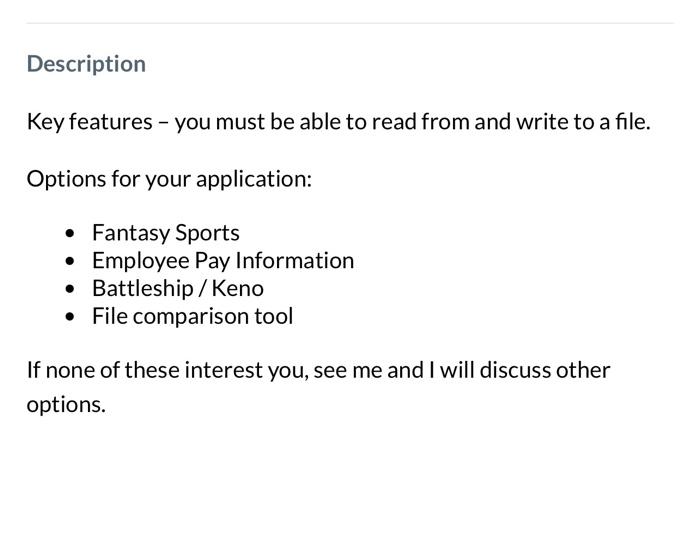 Solved Description Key features - you must be able to read | Chegg.com