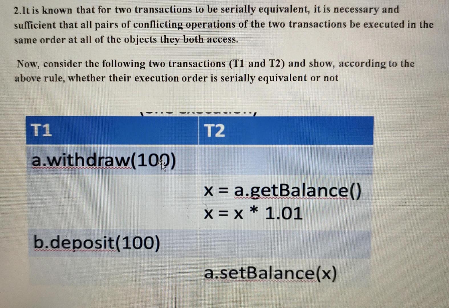 Solved 2.It is known that for two transactions to be | Chegg.com