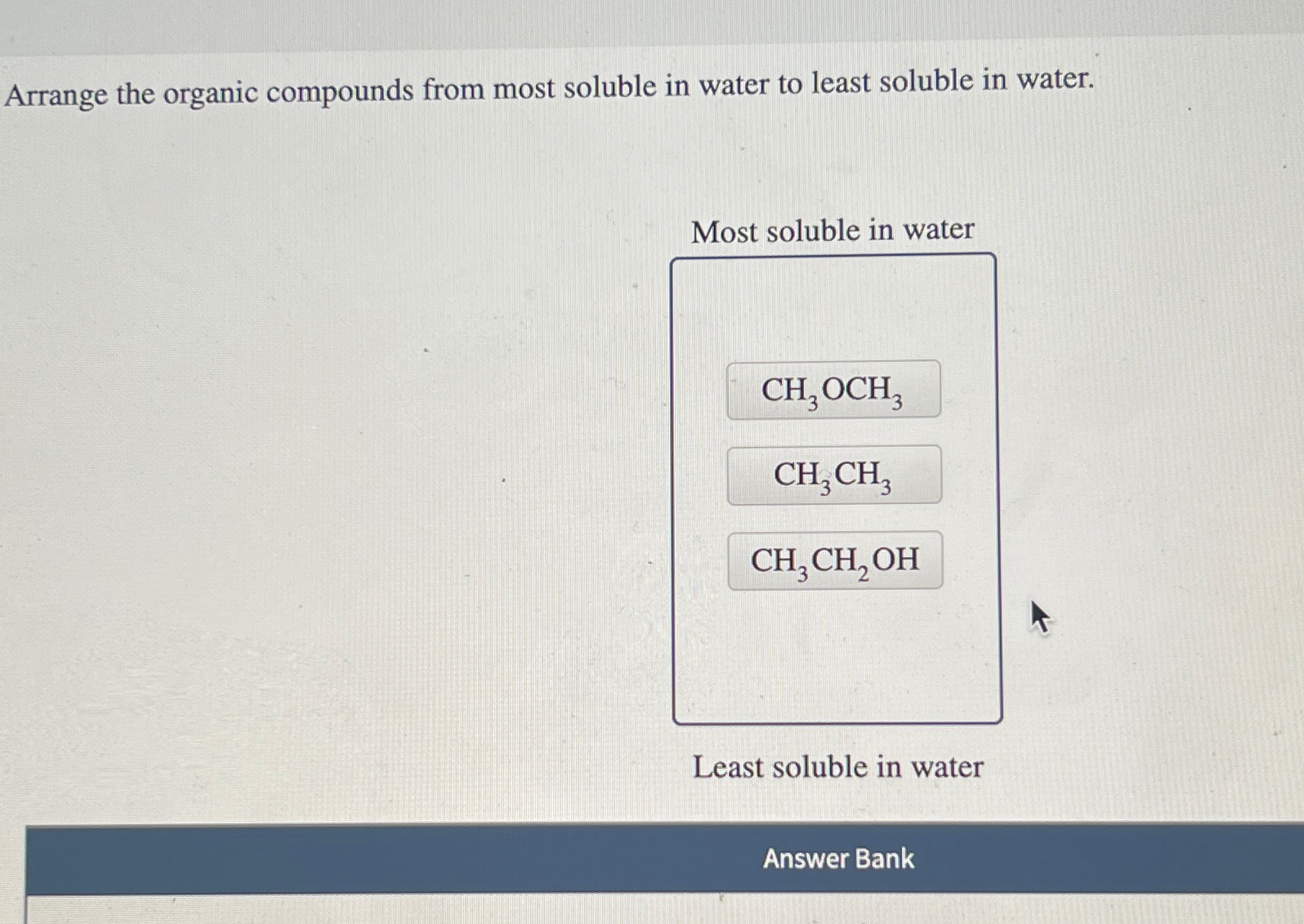 Solved Arrange the organic compounds from most soluble in | Chegg.com