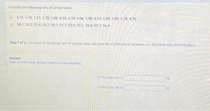 Solved Consider the following sets of sample data: A: 4.75, | Chegg.com