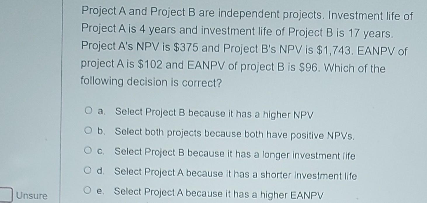 Solved Unsure Project A and Project B are independent | Chegg.com