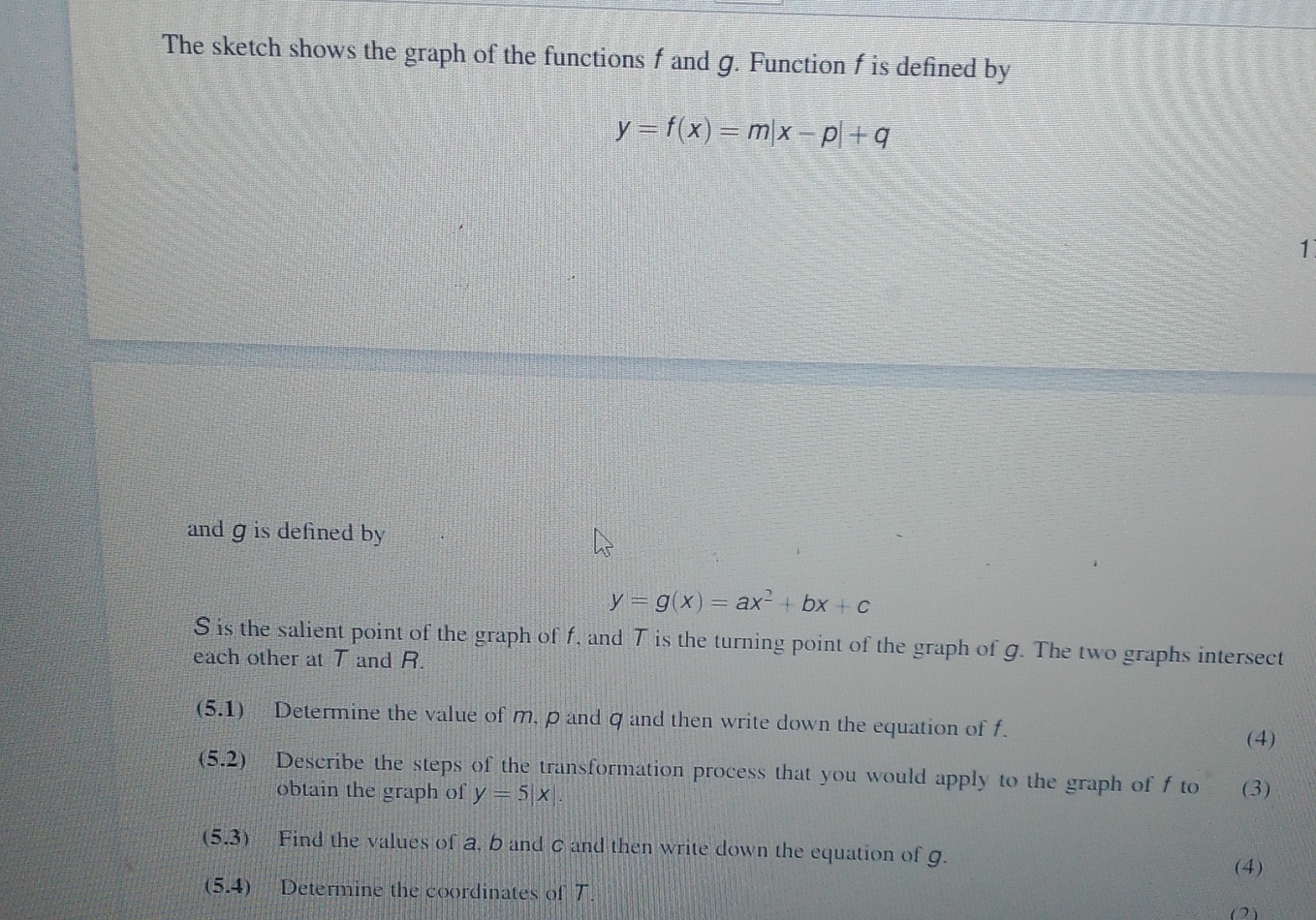 Solved The sketch shows the graph of the functions f ﻿and g. | Chegg.com