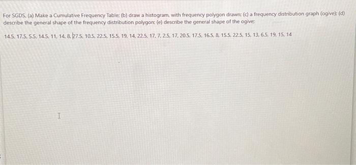 Solved For SGDS. (a) Make a Cumulative frequency Table; (b) | Chegg.com