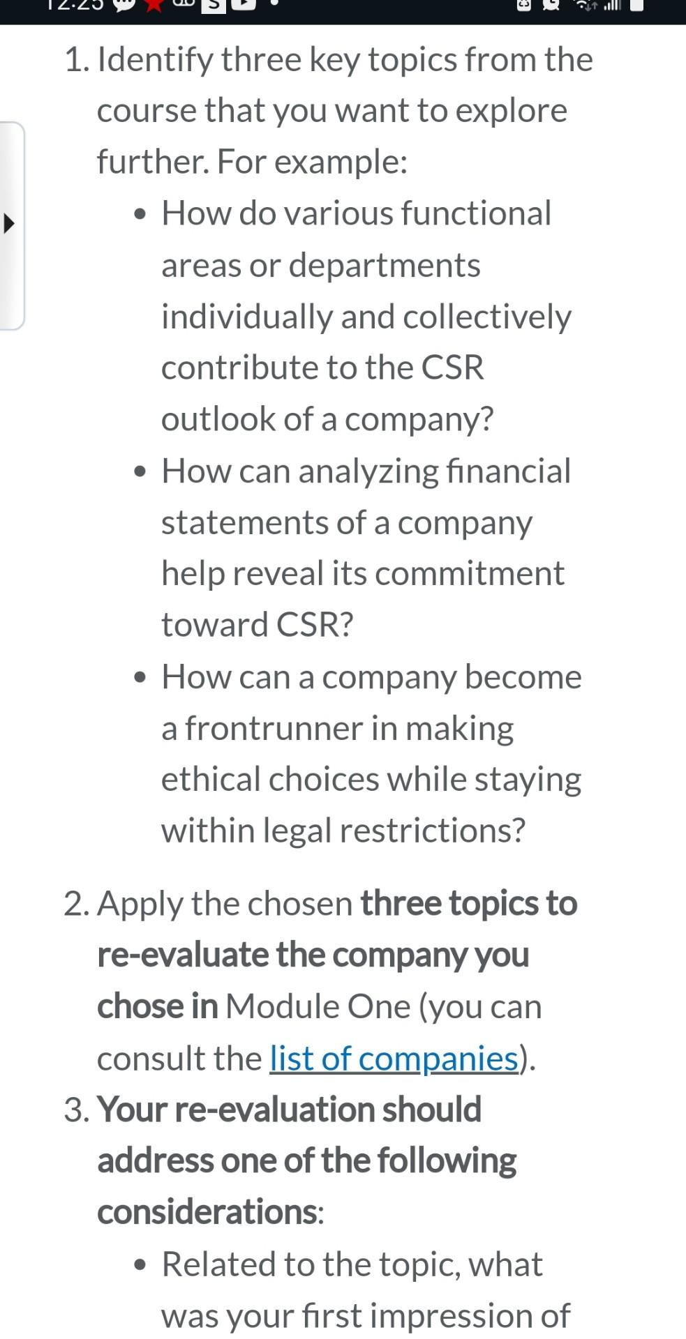 Solved 1. Identify three key topics from the course that you | Chegg.com