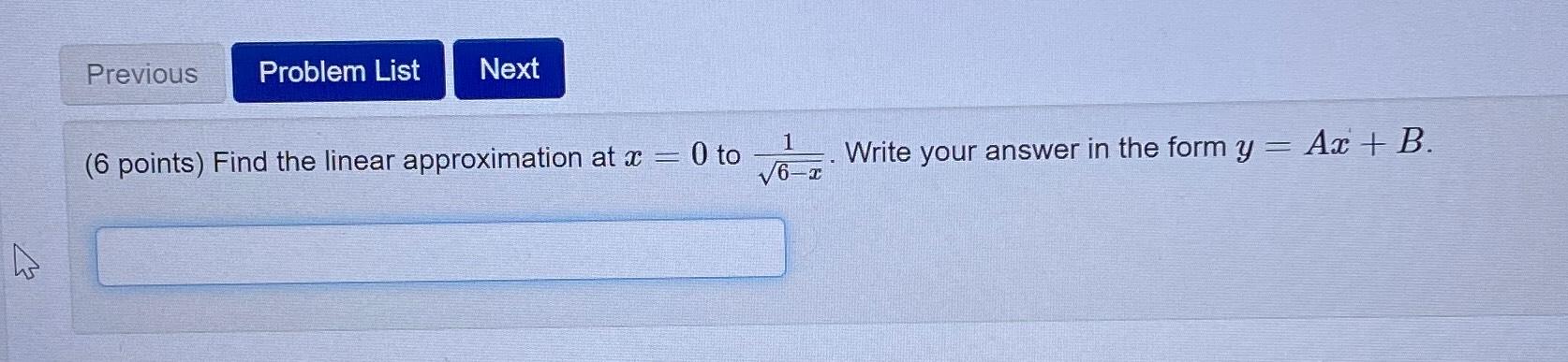 Solved (6 ﻿points) ﻿Find the linear approximation at x=0 ﻿to | Chegg.com