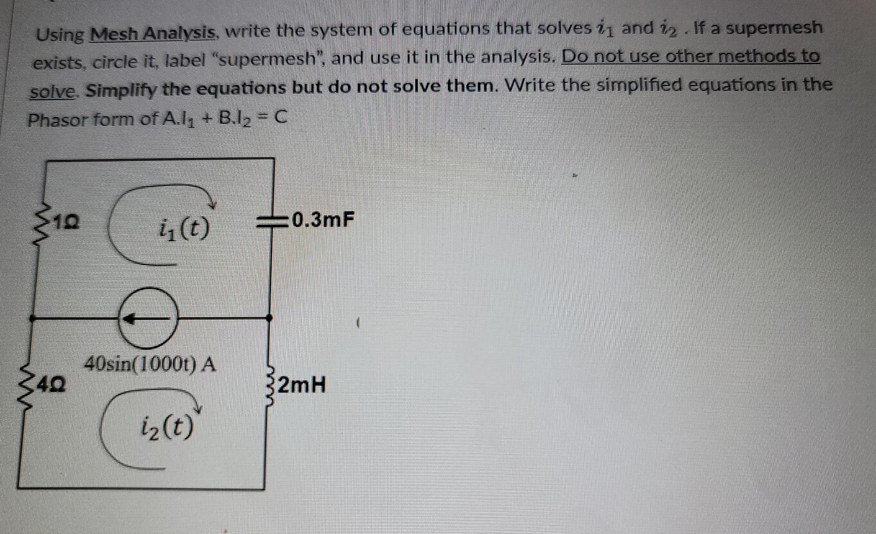 Solved Using Mesh Analysis, write the system of equations | Chegg.com