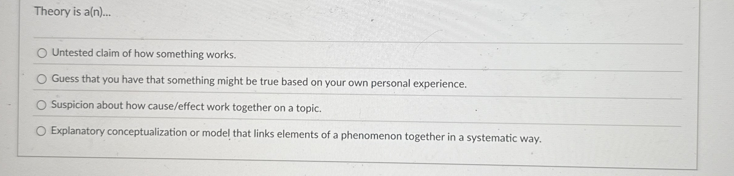 Solved Theory is a(n)...Untested claim of how something | Chegg.com