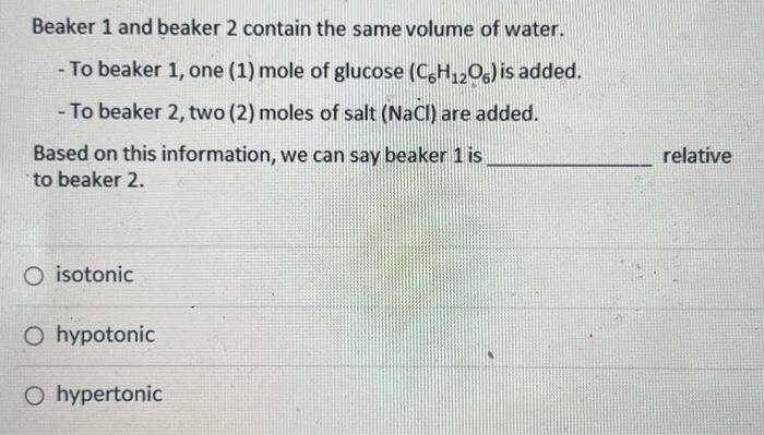 Solved Beaker 1 and beaker 2 contain the same volume of | Chegg.com