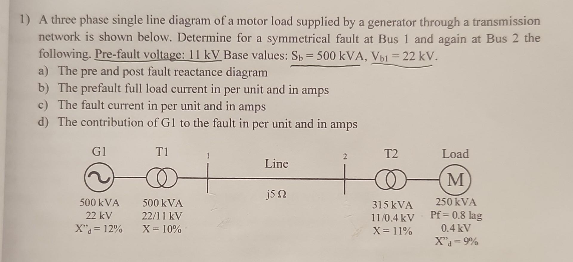 Solved 1) A three phase single line diagram of a motor load | Chegg.com