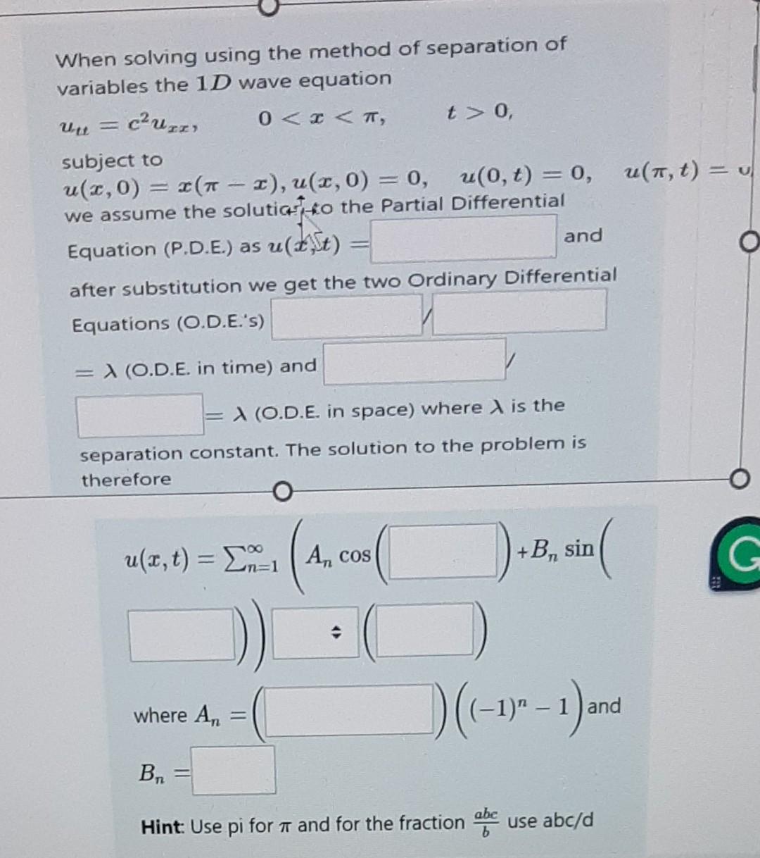 Solved When solving using the method of separation of | Chegg.com