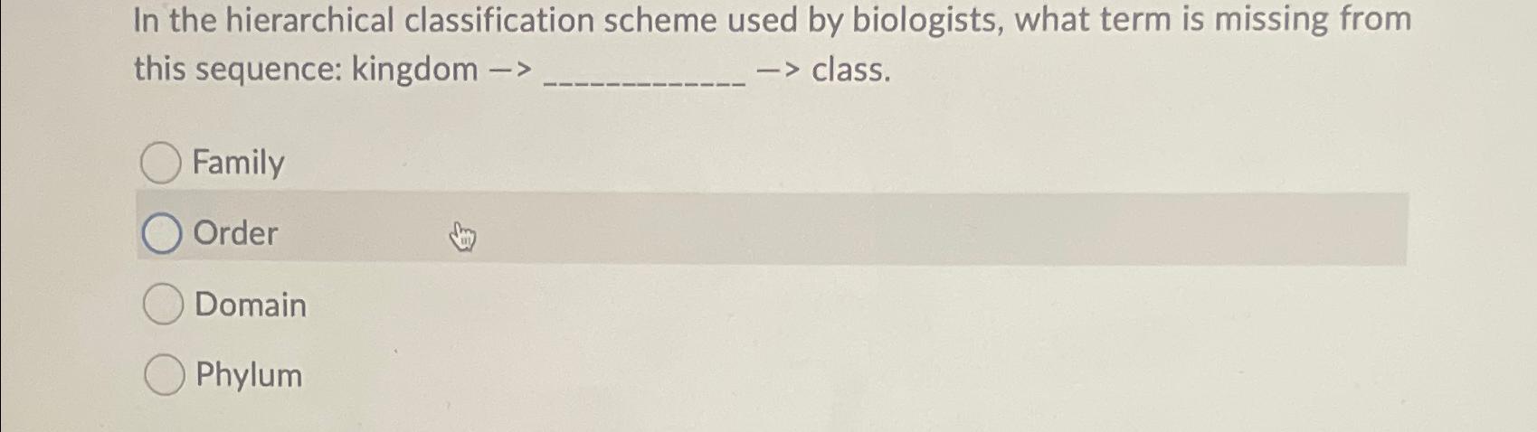 Solved In the hierarchical classification scheme used by | Chegg.com