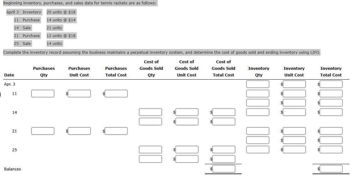 Beginning inventory, purchases, and sales data for | Chegg.com