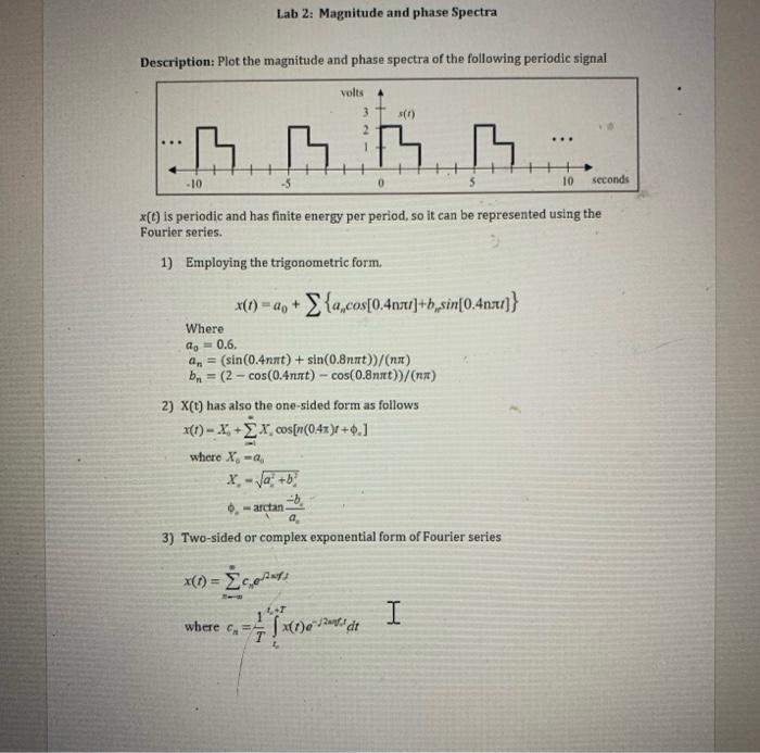 Solved Lab 2: Magnitude and phase Spectra Description: Plot | Chegg.com