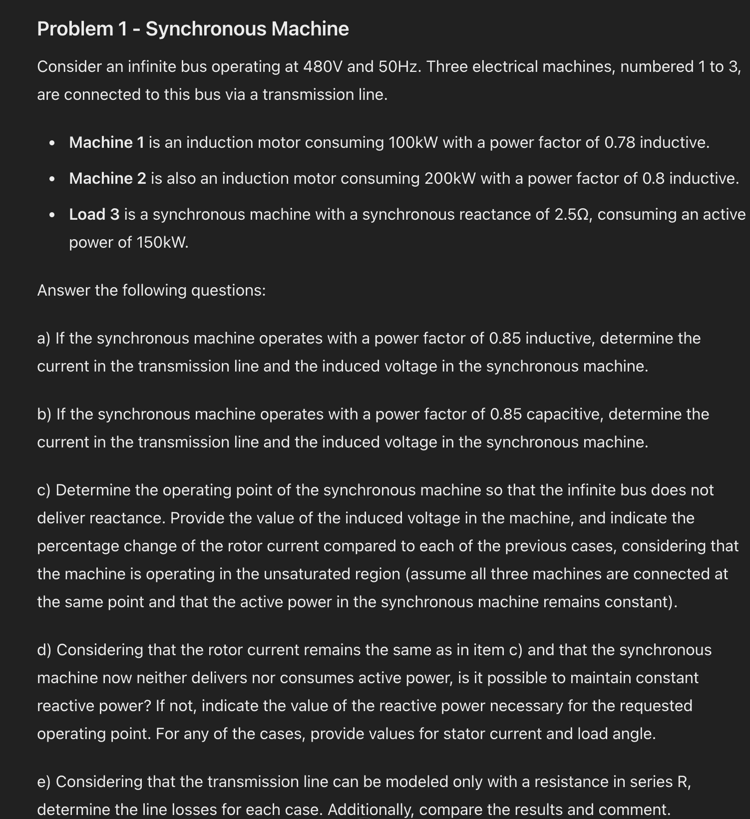 Solved Problem 1 - ﻿Synchronous MachineConsider an infinite | Chegg.com