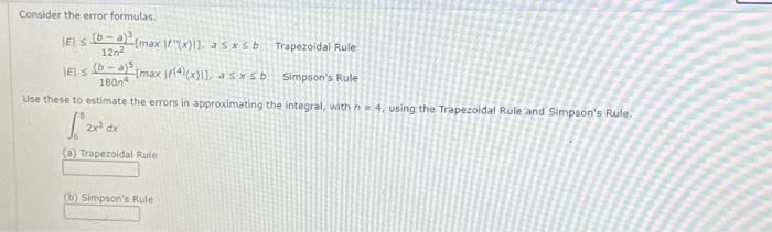 Solved Consider the error formulas. | Chegg.com