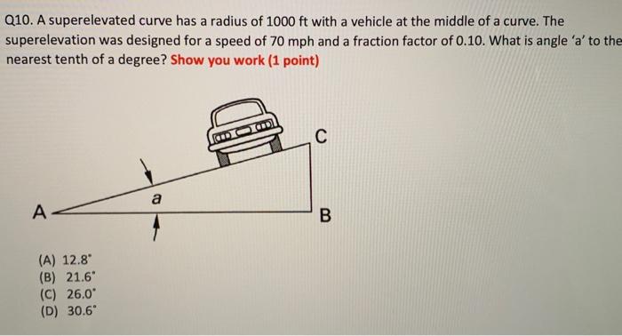 Solved Q10. A superelevated curve has a radius of 1000ft | Chegg.com