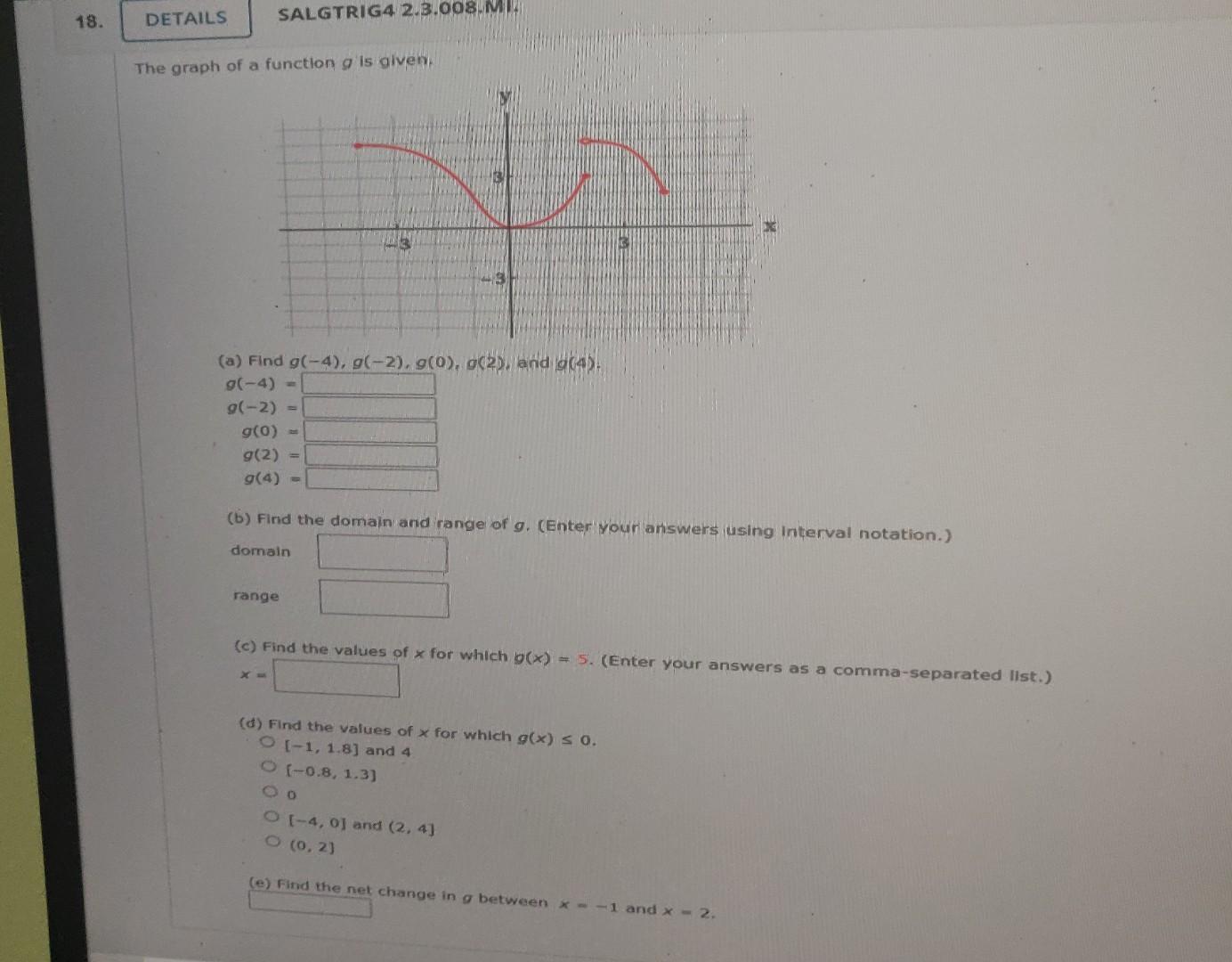 Solved 18. DETAILS SALGTRIG4 2.3.008.M The graph of a | Chegg.com