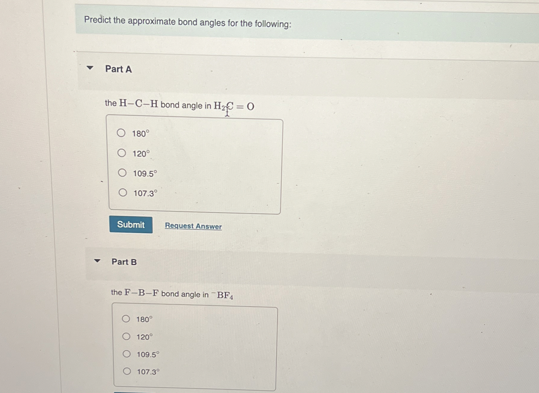 Solved Predict the approximate bond angles for the | Chegg.com