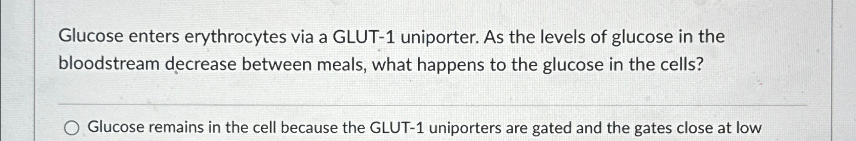 Solved Glucose enters erythrocytes via a GLUT-1 ﻿uniporter. | Chegg.com