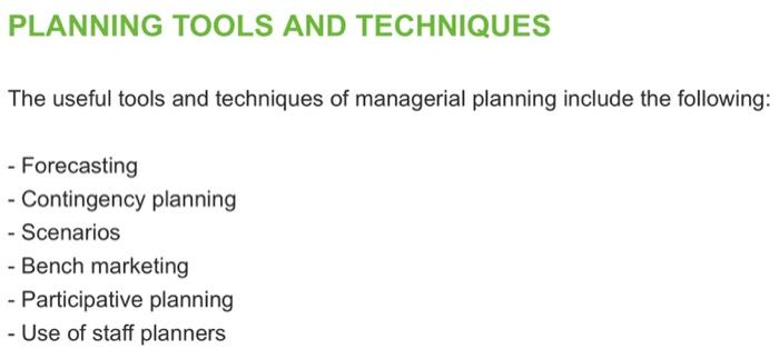 Solved How can each section (types of planning, tools for | Chegg.com