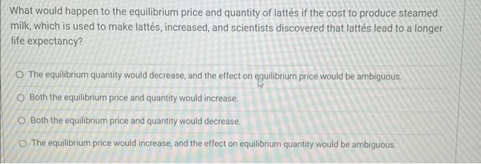 Solved What would happen to the equilibrium price and | Chegg.com