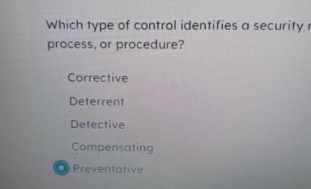Solved Which type of control identifies a security process, | Chegg.com