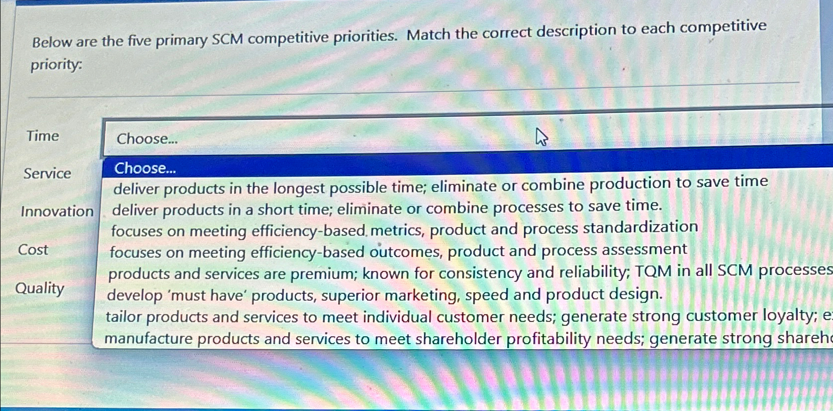 Solved Below are the five primary SCM competitive | Chegg.com