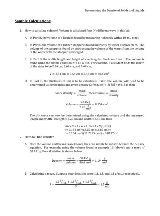 Determining the Density of Solids and Liquids | Chegg.com