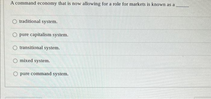 Solved A command economy that is now allowing for a role for | Chegg.com