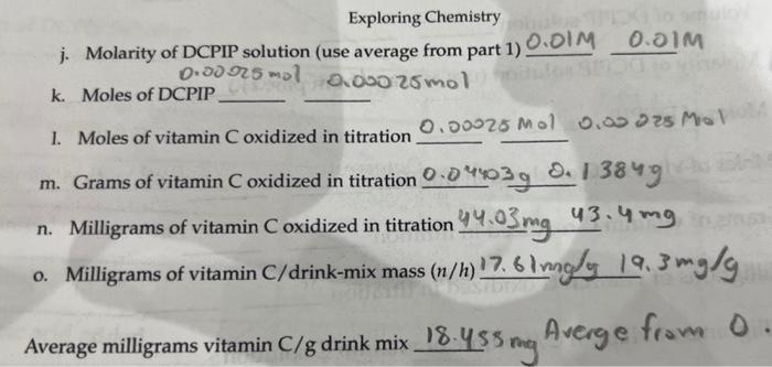 Solved 1. Standardization of DCPIP Solution Average molarity | Chegg.com