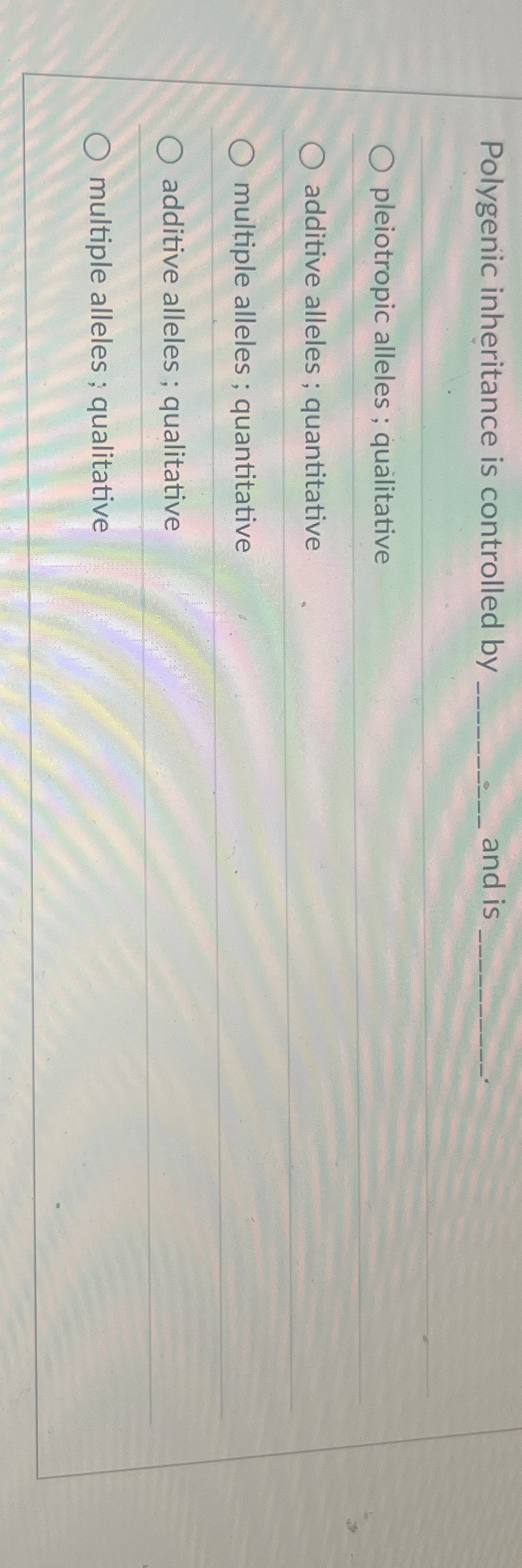 Solved Polygenic inheritance is controlled by q, ﻿and is | Chegg.com