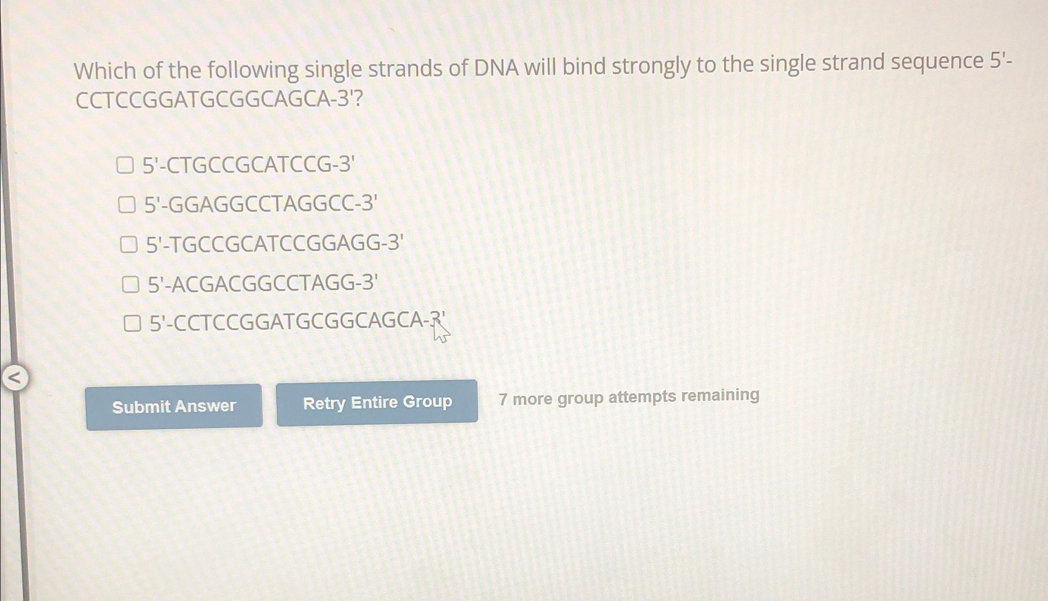 Solved Which of the following single strands of DNA will | Chegg.com