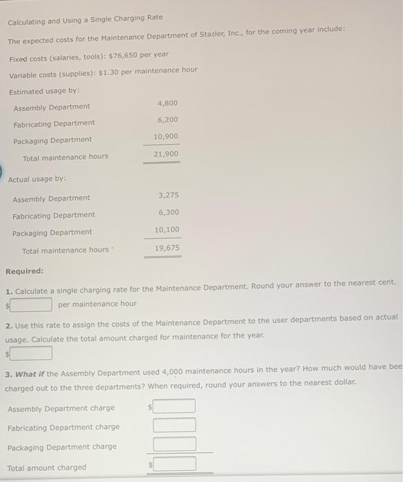 Solved Calculating and using a Single Charging Rate The | Chegg.com