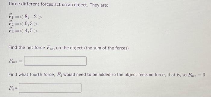 Solved Three different forces act on an object. They are: | Chegg.com