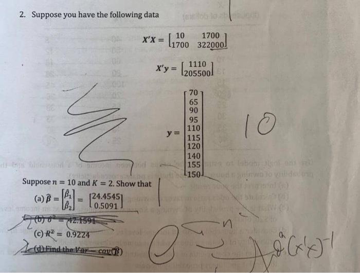 Solved 2. Suppose you have the following data | Chegg.com