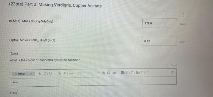Solved (23pts) Part 2: Making Verdigris, Copper Acetate I | Chegg.com