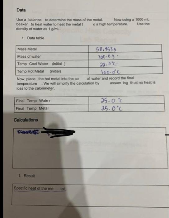 Solved Data Use a balance to determine the mass of the | Chegg.com