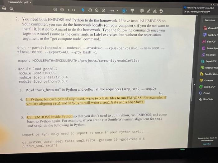 Solved for the hw3_fasta.txt, using any ten sequence of | Chegg.com