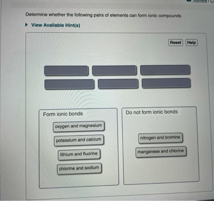Solved Determine whether the following pairs of elements can | Chegg.com