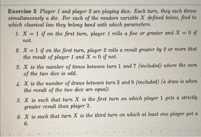 Solved Exercise 5 Player 1 and player 2 are playing dice. | Chegg.com