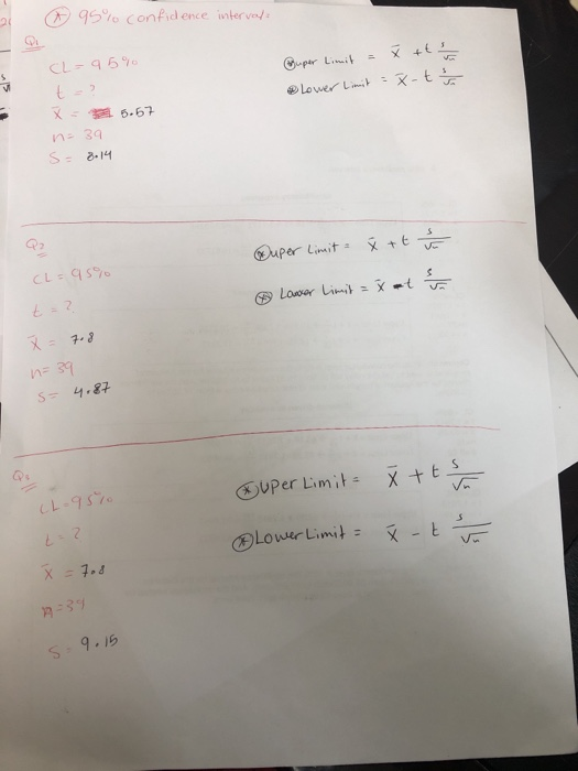 Solved 2 95% confidence interval: 2 Super Limit = x + Lower | Chegg.com