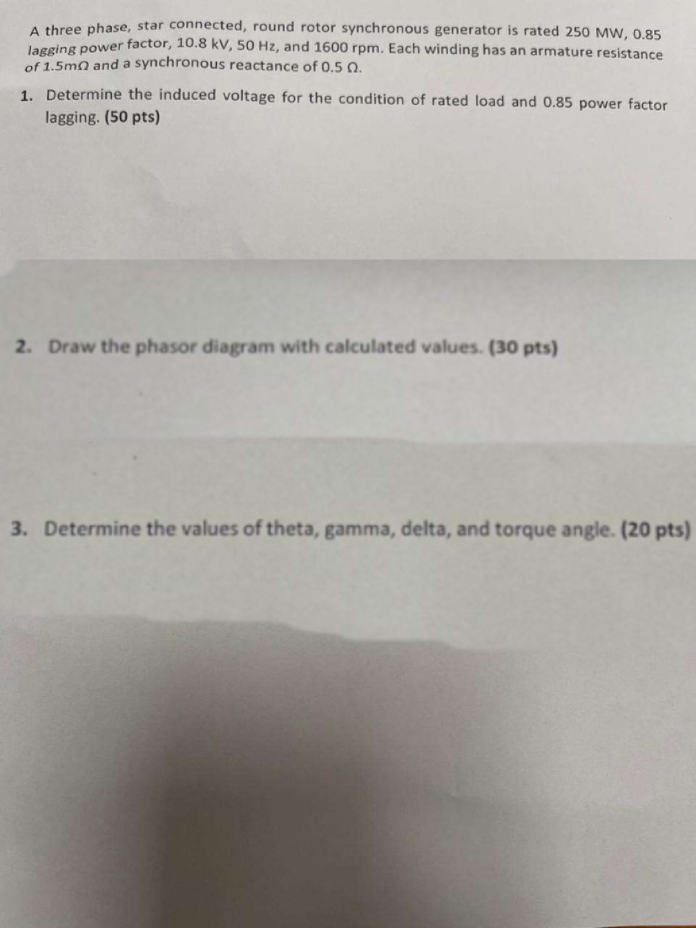 Solved A three phase, star connected, round rotor | Chegg.com