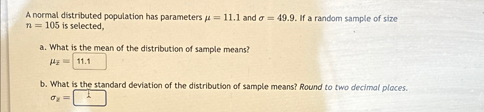 Solved A normal distributed population has parameters μ=11.1 | Chegg.com