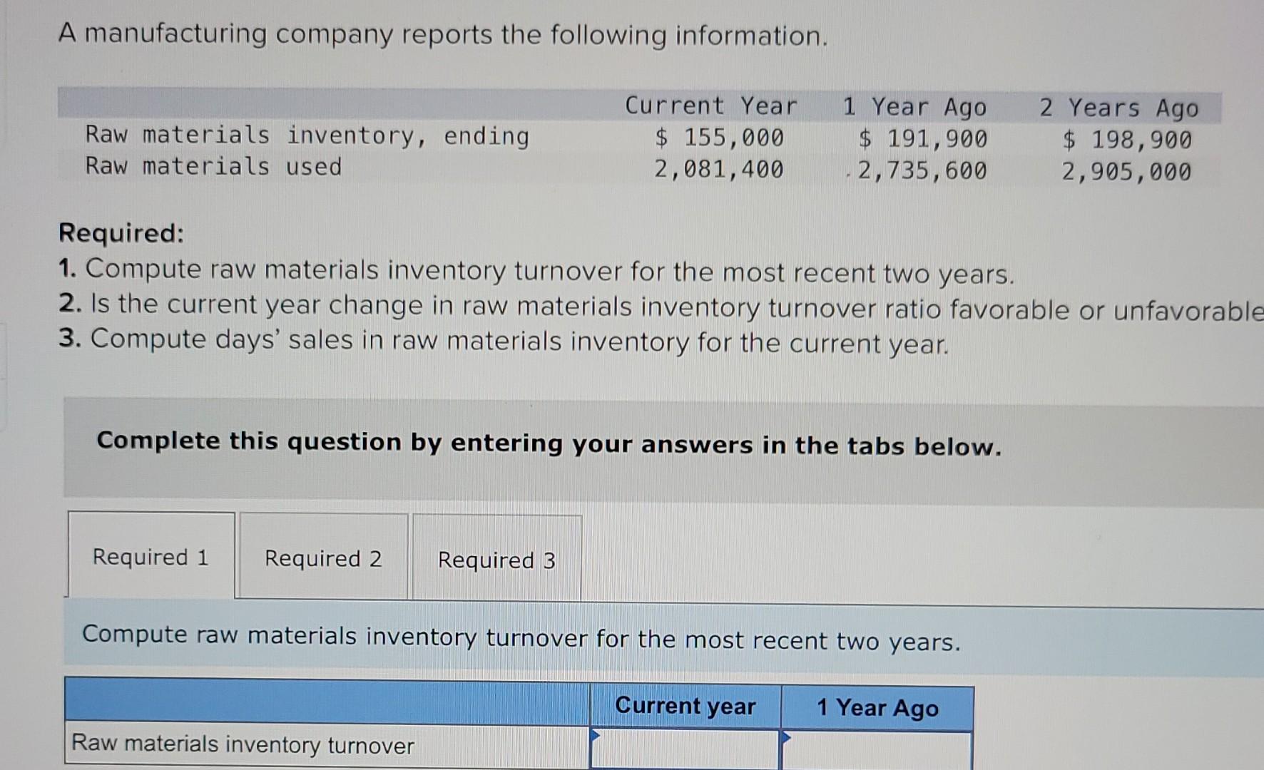 Solved A manufacturing company reports the following | Chegg.com