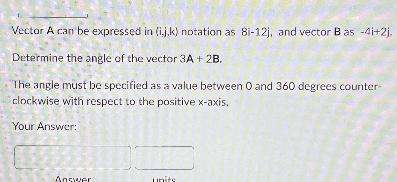 Solved Vector A can be expressed in (i,j,k) ﻿notation as | Chegg.com