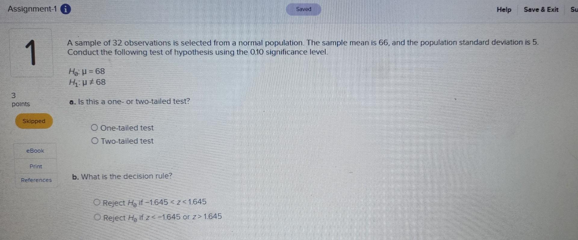 Solved Assignment-1 i Saved Help Save & Exit Su 1 A sample | Chegg.com