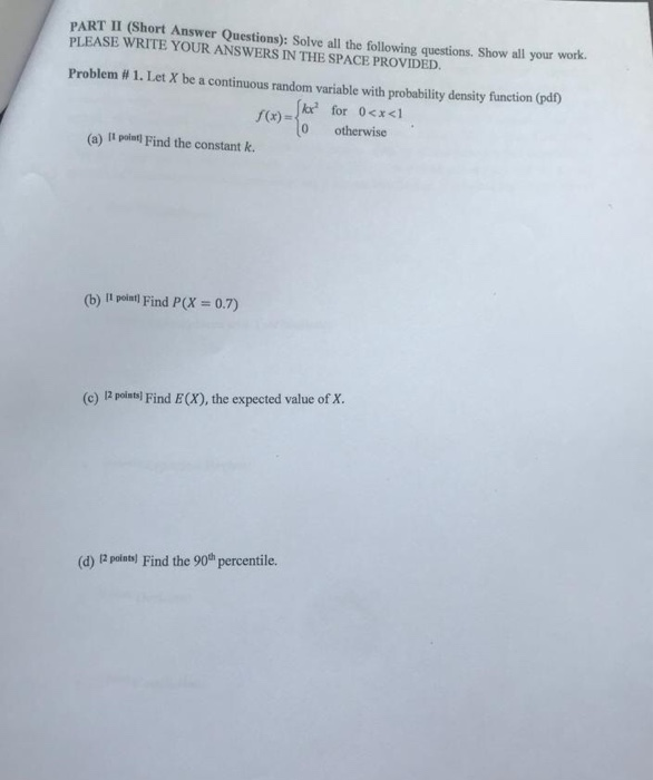 Solved PART II (Short Answer Questions): Solve all the | Chegg.com