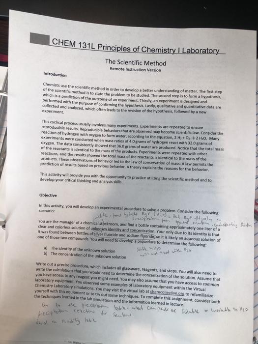 Solved CHEM 131L Principles of Chemistry I Laboratory The | Chegg.com
